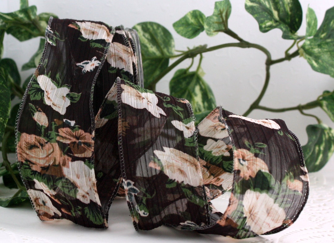 Wired Black Rose Floral Pattern Ribbon 1.5” Wide BY THE YARD - Etsy