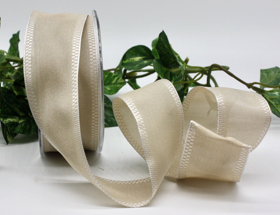 Wired Natural/white Border Ribbon 1.5" Wide BY THE YARD - Etsy