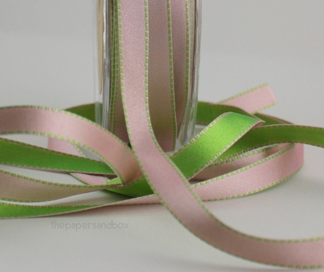 Pink Green Reversible Satin Ribbon 3/8” Wide BY THE YARD - Etsy
