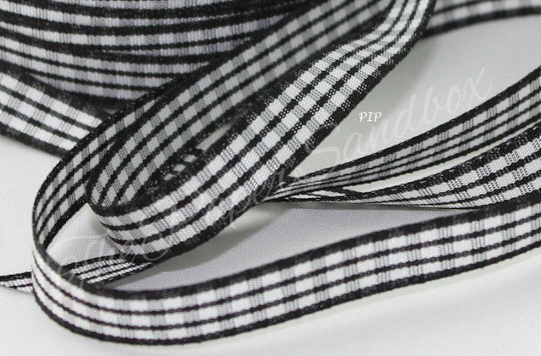 Black/white Check Ribbon 3/8 Wide by the Yard, Gingham Ribbon - Etsy