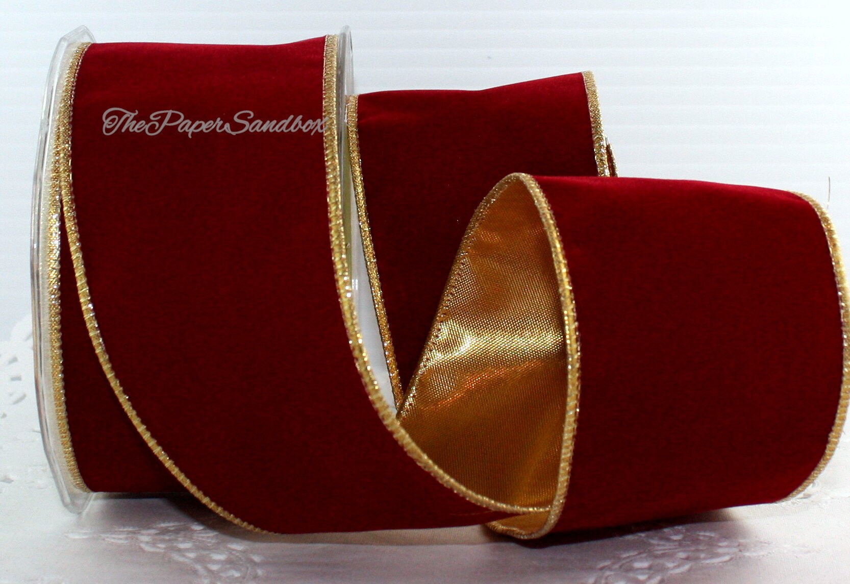 Wired Dark Red/Gold Velvet Ribbon 2.5 wide BY THE YARD | Etsy
