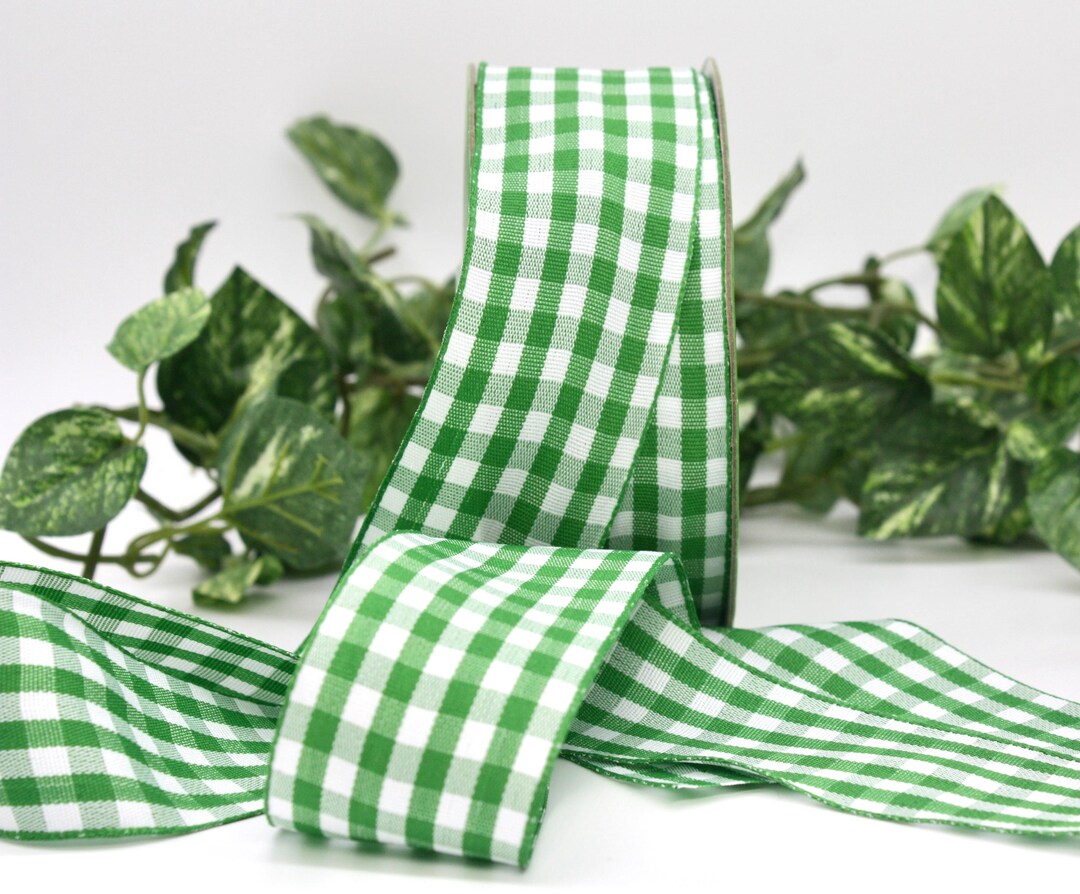 Green/white Checked Ribbon 1.5" Wide BY THE YARD, Green Gingham Check ...