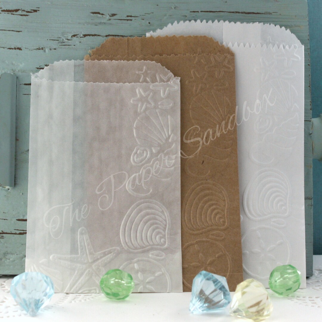 20 Embossed Seashell/palm Tree Paper Favor Bags - Etsy