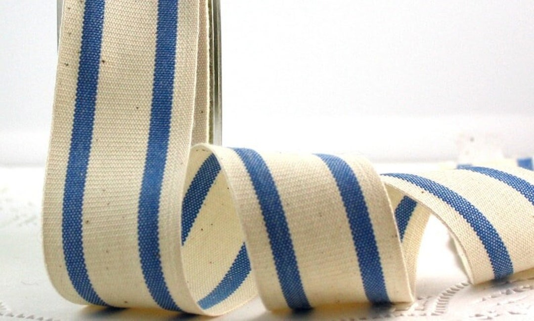 Blue Striped Cotton Ribbon 1.5 Wide by the Yard - Etsy