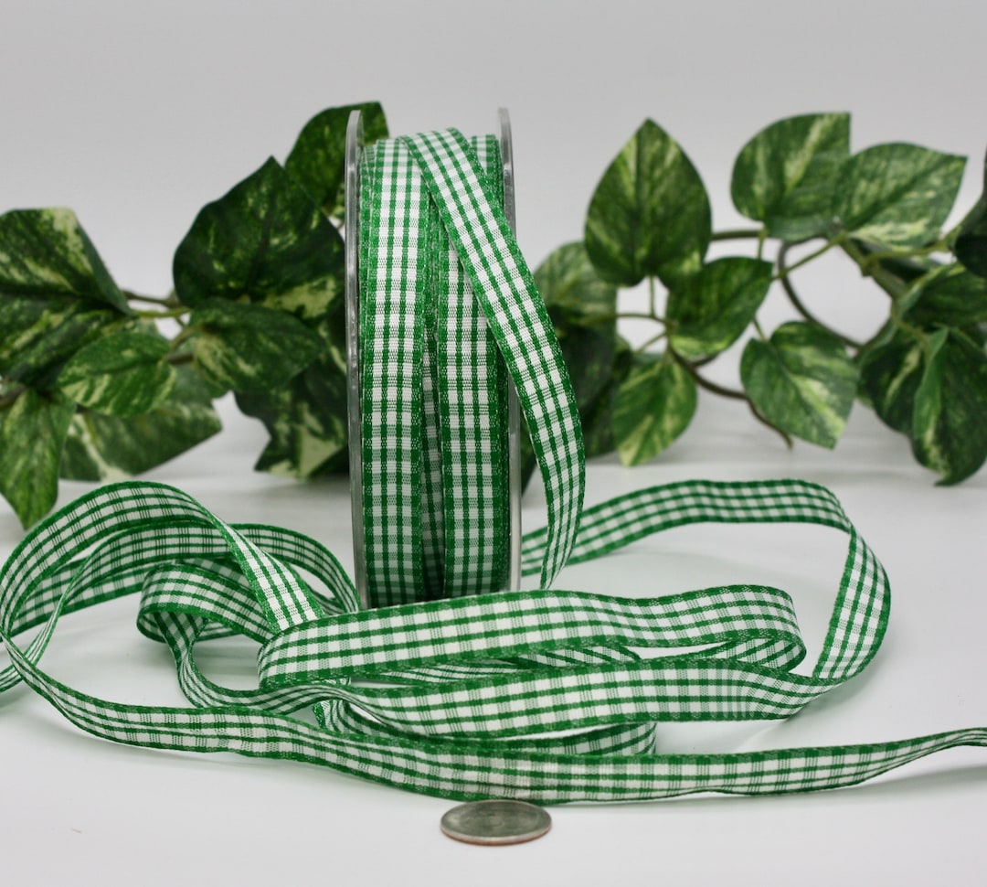 Green/white Check Ribbon 3/8" Wide BY THE YARD, Gingham Check Ribbon - Etsy