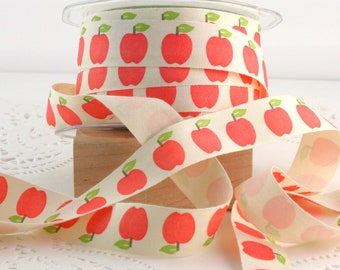 3/4 Ivory Cotton Canvas Ribbon, by the Yard, Apple or Alphabet, Gift ...