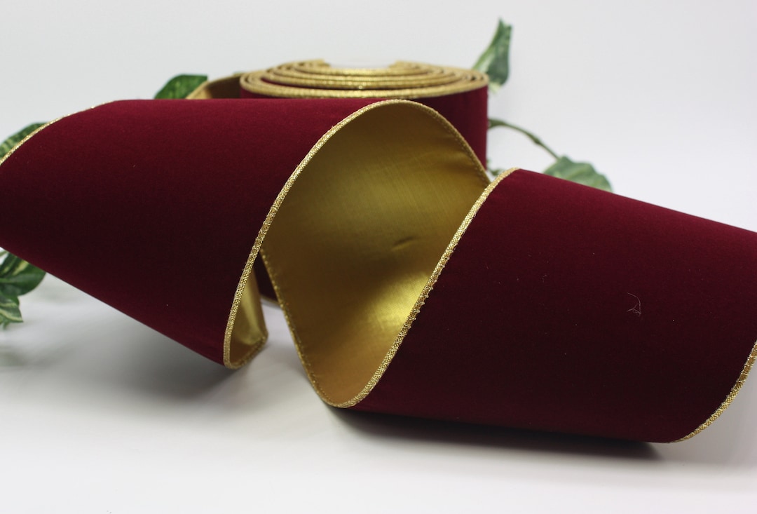 Wired Burgundy/gold Velvet Ribbon 4" Wide BY THE YARD - Etsy