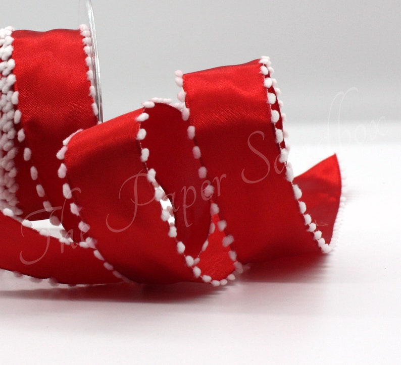 Wired Red/white Pom Pom Trim Ribbon 1.5" Wide by the Yard - Etsy