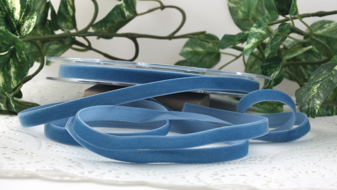 Denim Blue Velvet Ribbon 3/8 Wide by the Yard, Pantone Denim Blue - Etsy
