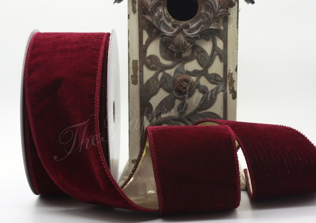 Wired Burgundy Wine/gold Velvet Ribbon 2.5" BY THE YARD - Etsy
