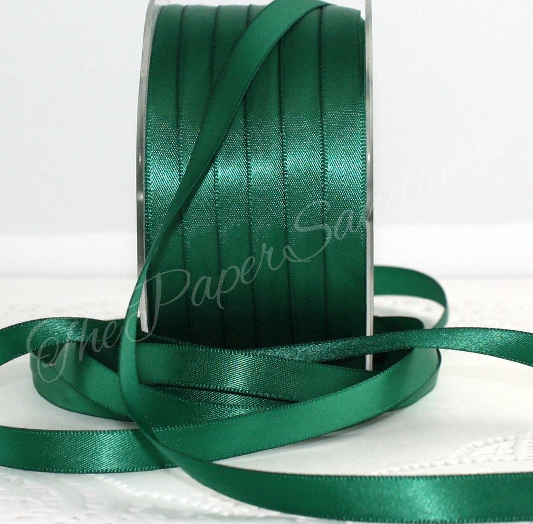 Green Satin Ribbon 3/8” Wide BY THE YARD, Double Faced Swiss Satin - Etsy
