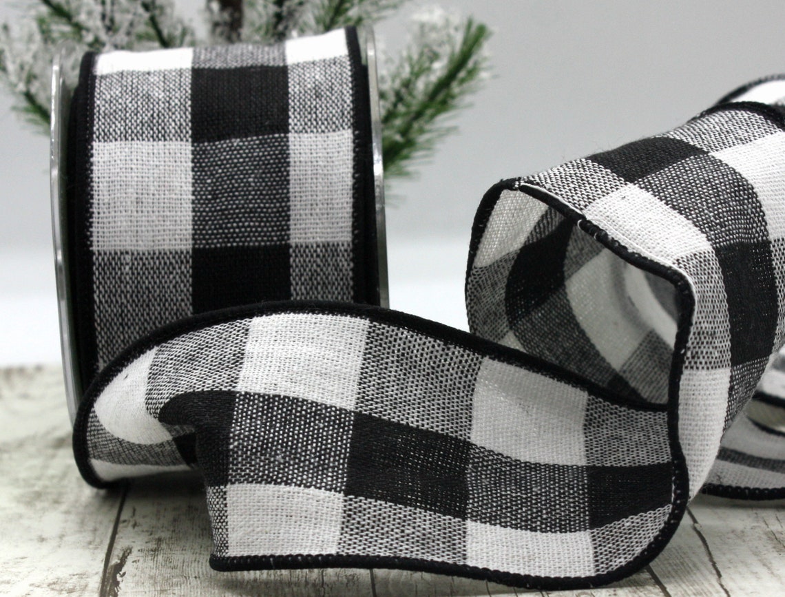 Wired Black/white Buffalo Plaid Ribbon 2.5 Wide BY THE - Etsy