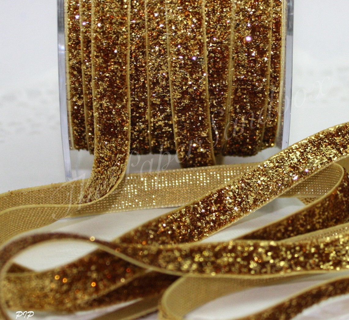Gold Glitter Ribbon 3/8 Wide BY THE YARD - Etsy