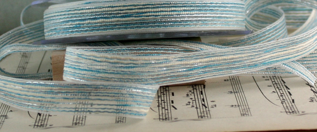 Blue/silver Ribbon 5/8" Wide BY THE YARD, Mixed Fiber Ribbon - Etsy