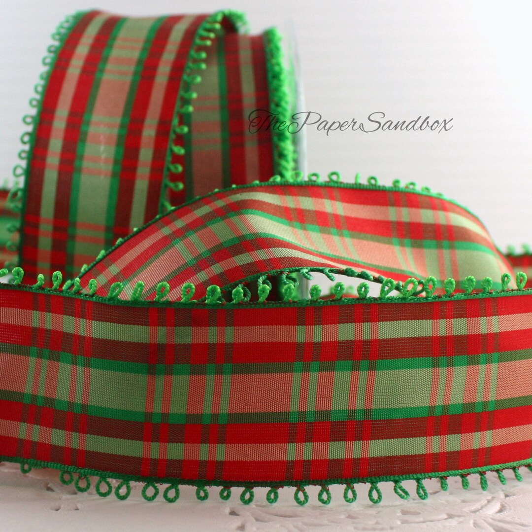 Wired Red/green Plaid Ribbon 1.5" Wide BY THE YARD Christmas Ribbon - Etsy