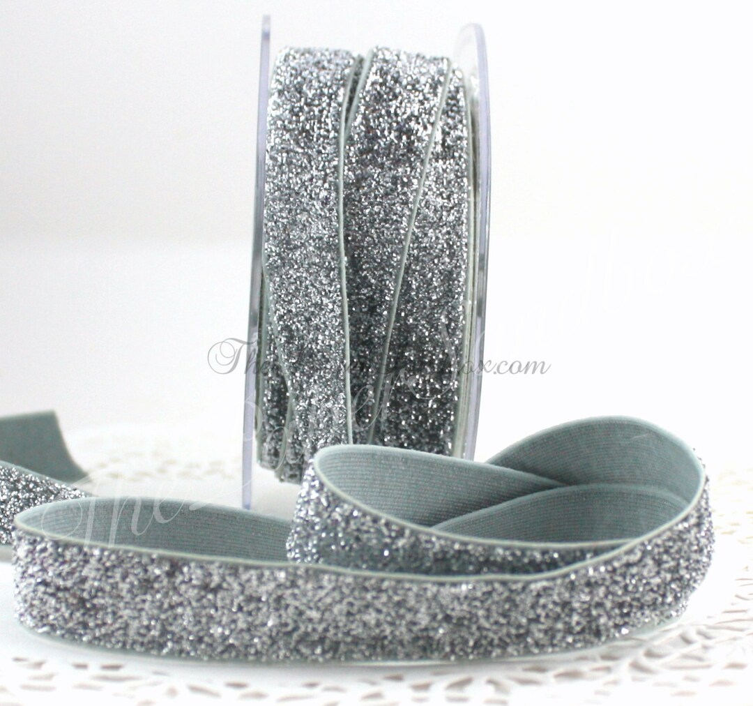 Silver Glitter Elastic Ribbon 5/8" Wide by the Yard - Etsy