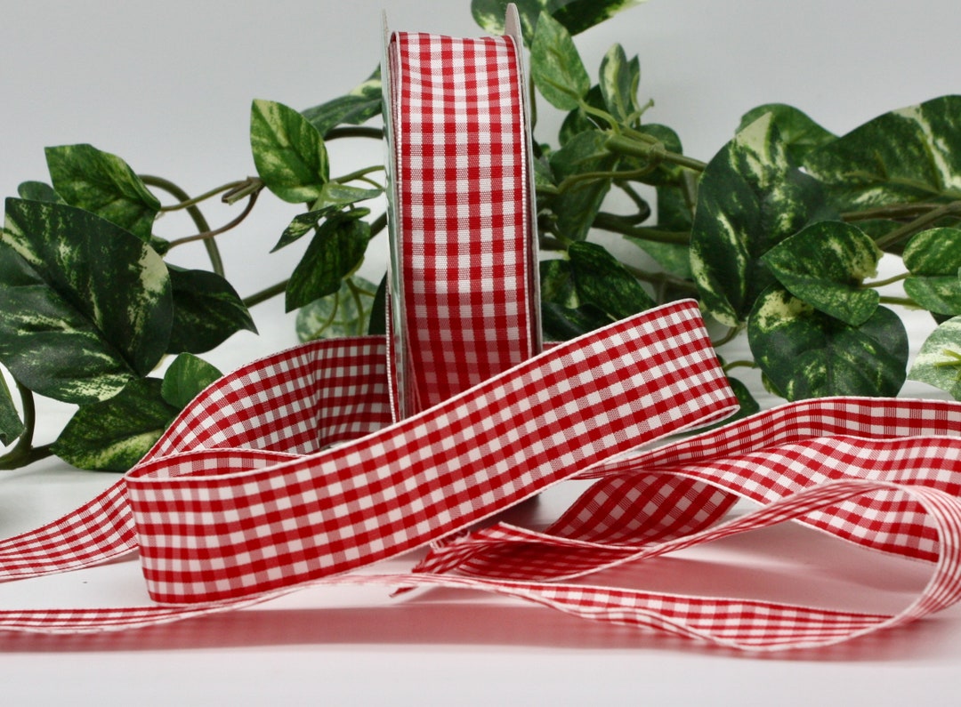 Red and White Checked Taffeta Ribbon 1" Wide BY THE YARD - Etsy