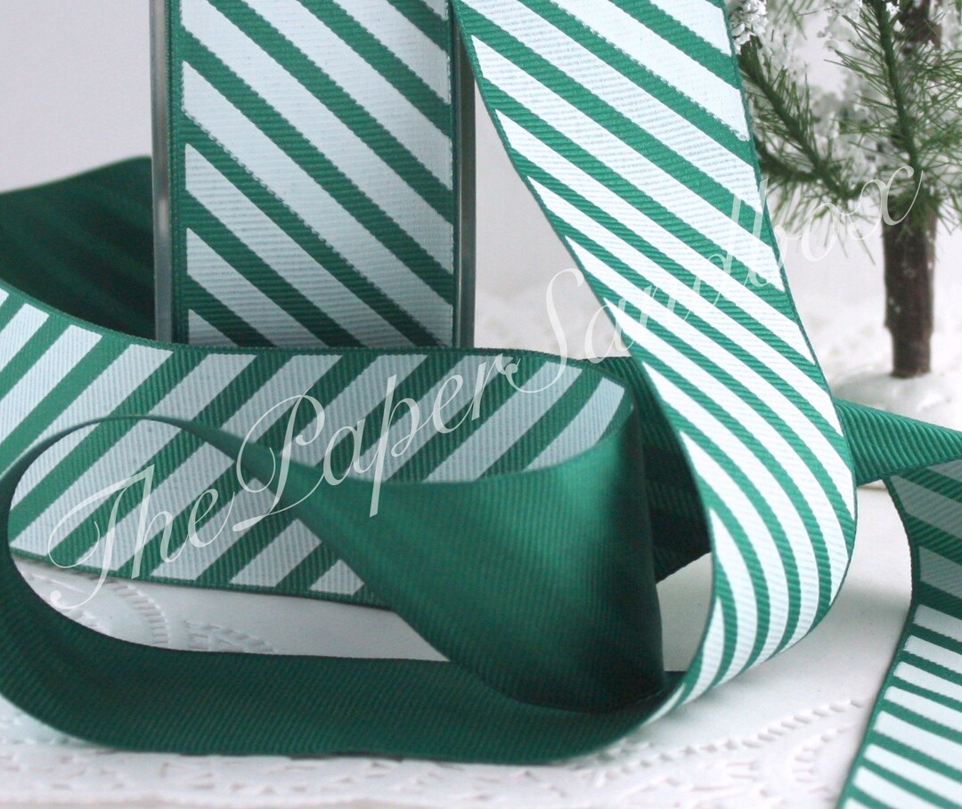 Green and White Striped Ribbon 1.5” Wide BY THE YARD Candy Cane Stripe ...