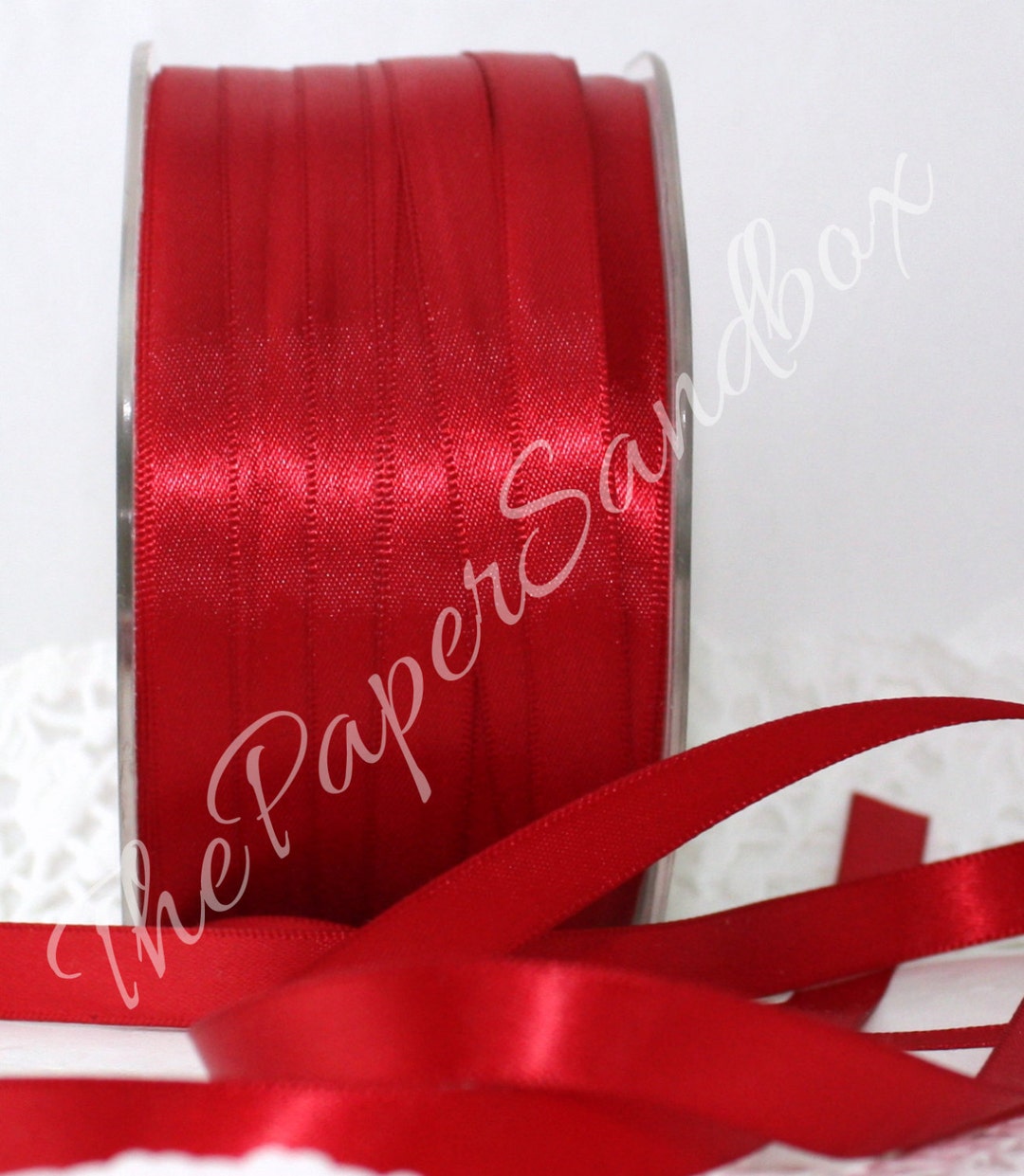Red Satin Ribbon 3/8” Wide by the Yard, Double Faced Swiss Satin - Etsy