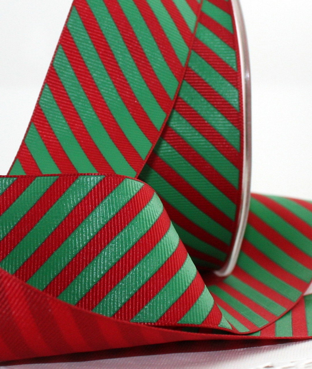 Red/green Striped Ribbon 1.5” Wide BY THE YARD, Candy Cane Stripe ...
