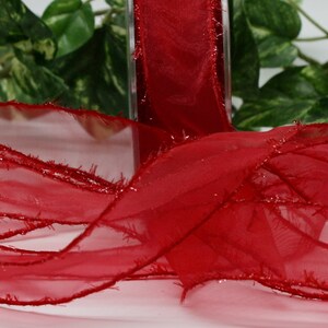 Red Tinsel Edge Organza Ribbon 1" Wide BY THE YARD, Sparkle Ribbon - Etsy