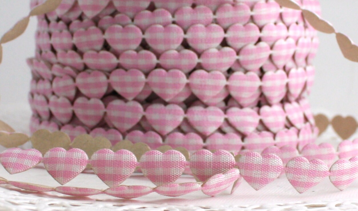 Pink Gingham Heart Stick on Ribbon Trim 3/8 wide by the yard | Etsy