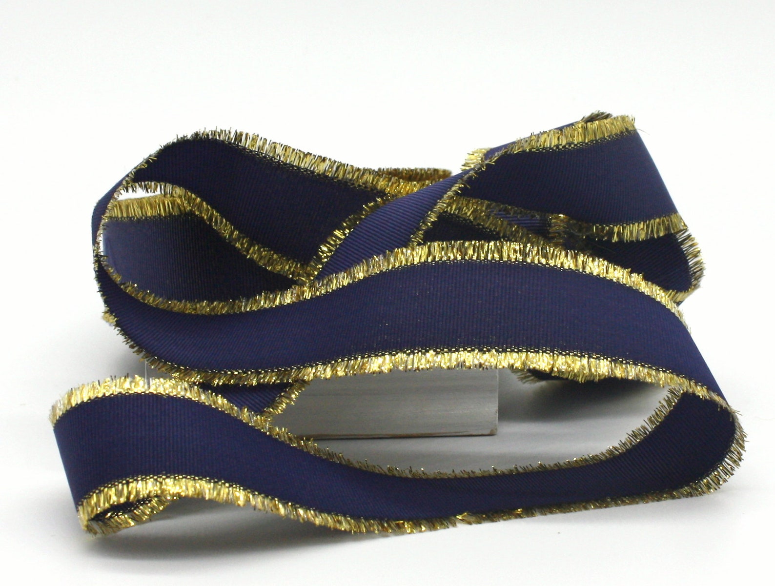 Navy/gold Fringed Ribbon 1 Wide Ribbon by the Yard | Etsy