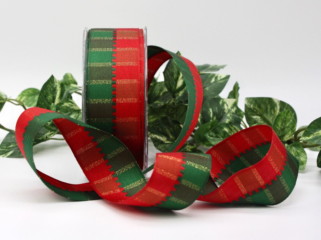 Wired Ribbon, Red/green/gold Christmas Ribbon 1.5" Wide BY THE YARD - Etsy