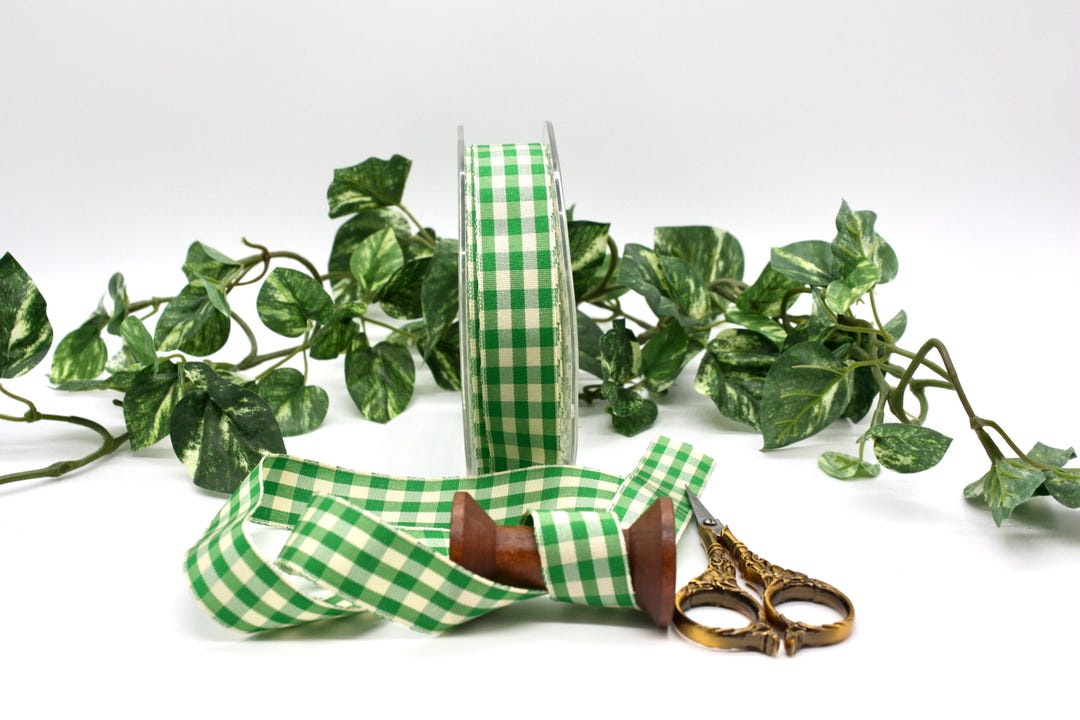 Green/ivory Gingham Check Ribbon 7/8” Wide BY THE YARD - Etsy