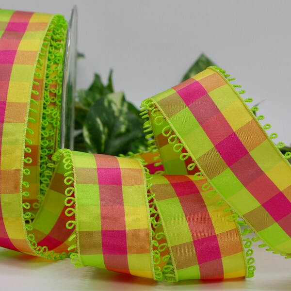 Pink Green Plaid Ribbon - Etsy