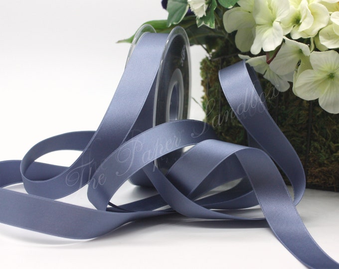 Dusty Blue Satin Ribbon 5/8 Wide BY THE YARD, Double Faced Swiss Satin ...