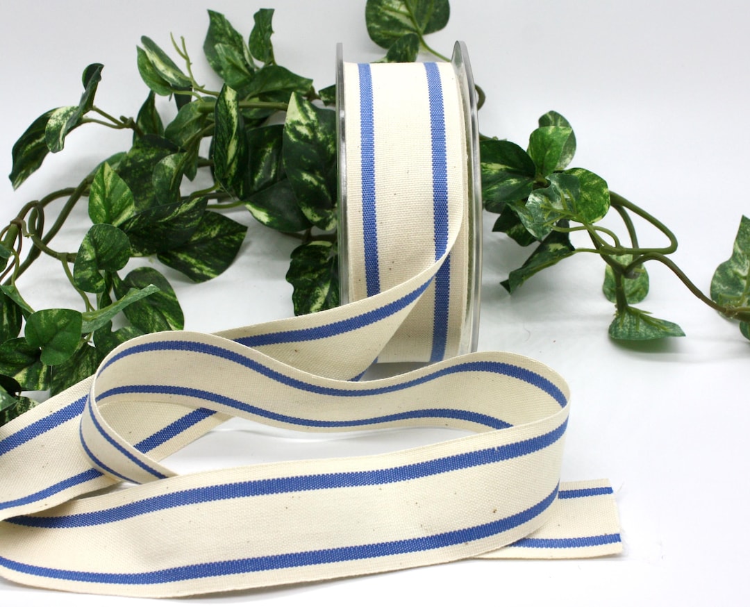 Blue Striped Cotton Ribbon 1.5” Wide BY THE YARD - Etsy