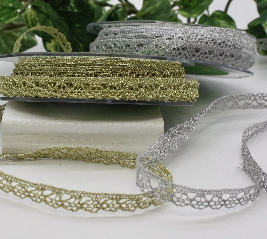 Gold or Silver Metallic Lace Ribbon 3/8" Wide BY THE YARD - Etsy