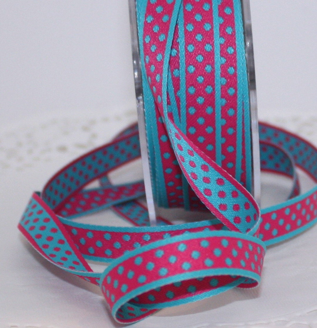 Pink/blue Polka Dot Ribbon 3/8” Wide BY THE YARD, Reversible Polka Dot ...