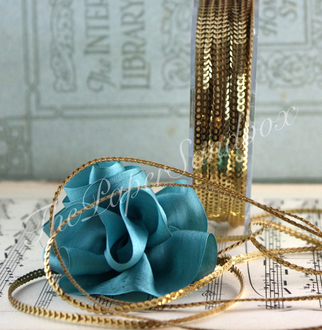 Gold Sequin Trim 1/8” Wide by the Yard, Narrow Gold Sequin Trim - Etsy