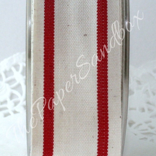 Red and Cream Ticking Stripe Cotton Ribbon by the Yard - Etsy