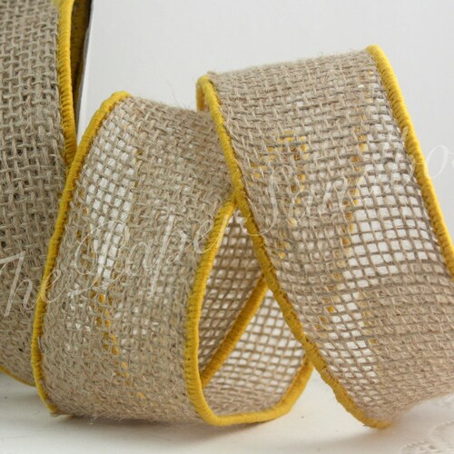Wired Burlap Ribbon/yellow Border 2 Wide BY THE YARD - Etsy