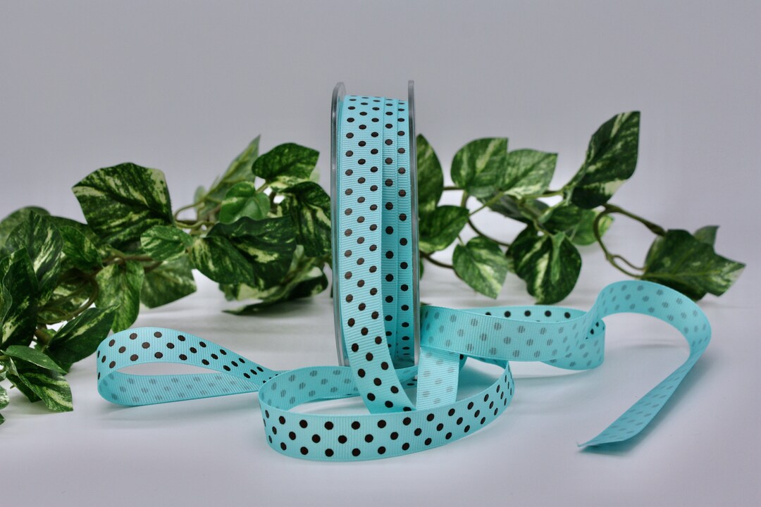 Blue Turquoise & Brown Polka Dot Grosgrain Ribbon 5/8 Wide BY THE YARD ...