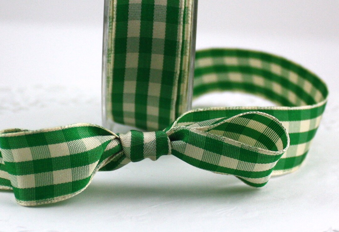 Green/ivory Gingham Check Ribbon 7/8” Wide BY THE YARD - Etsy