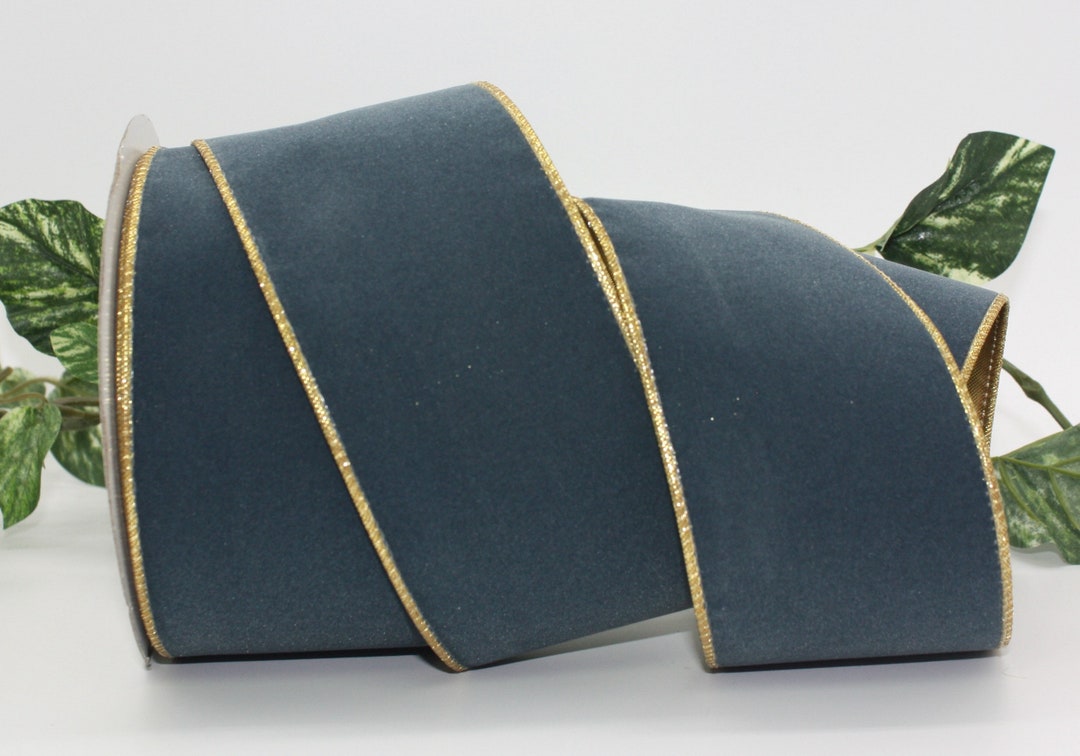 Wired China Blue Velvet Ribbon 2.5 4 Wide BY THE YARD Metallic Backing ...