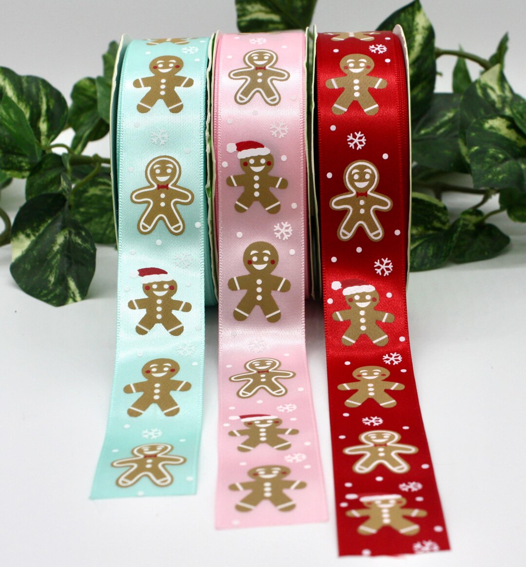 Christmas Ribbon Gingerbread Man Satin Ribbon 1" Wide BY THE YARD - Etsy