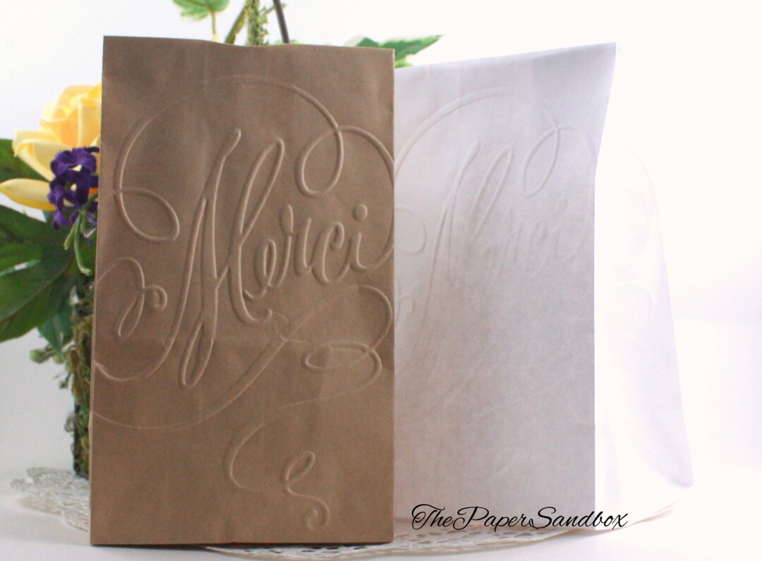 Merci Embossed Small Flat Bottom Bags 1/2 Lb, Party Favor Bags, Wedding ...