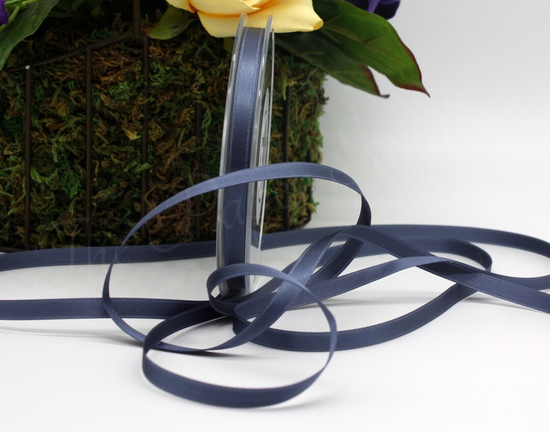 Slate Blue Satin Ribbon 1/4 Wide BY THE YARD, Double Faced Steel Bue ...