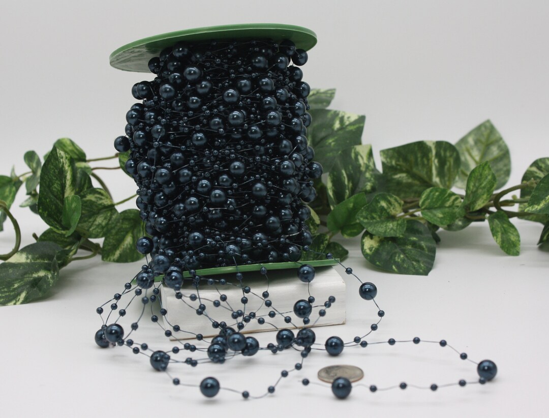 Dark Blue Pearl String Bead Garland, Fishing Line Beads, Pantone Dark ...
