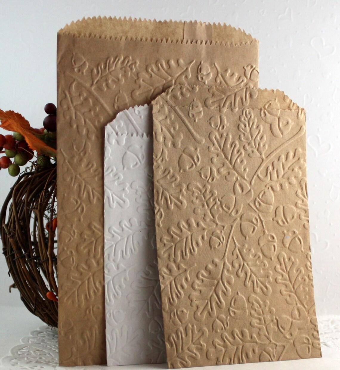 20 Acorn & Oak Leaf Embossed Paper Favor Bags: Fall Wedding ...