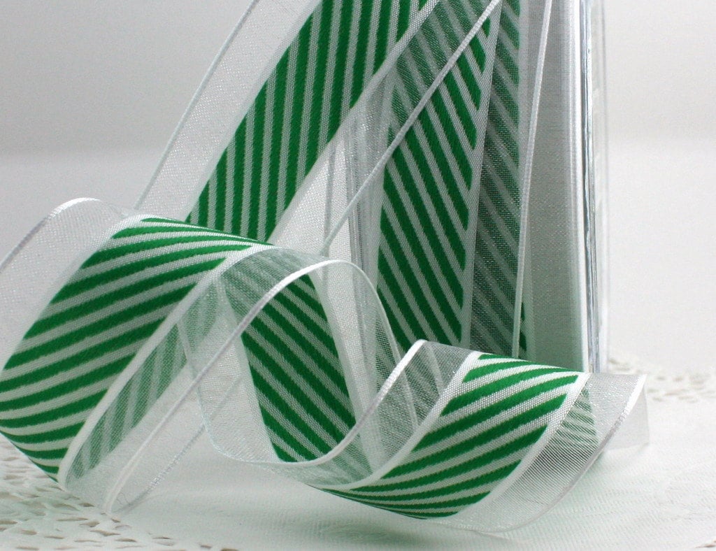 Wired Green/white Candy Cane Striped Ribbon 1.5” Wide by the Yard - Etsy