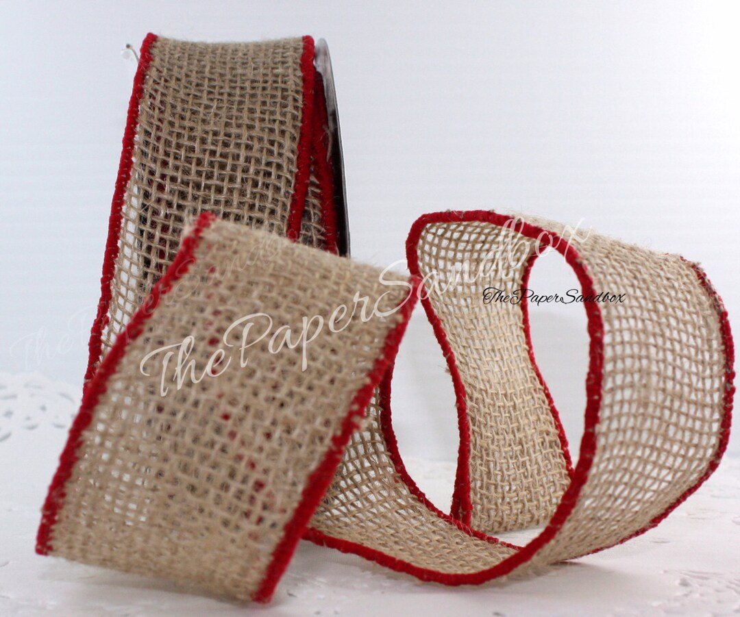 Wired Burlap Ribbon/red Border 2” Wide BY THE YARD - Etsy