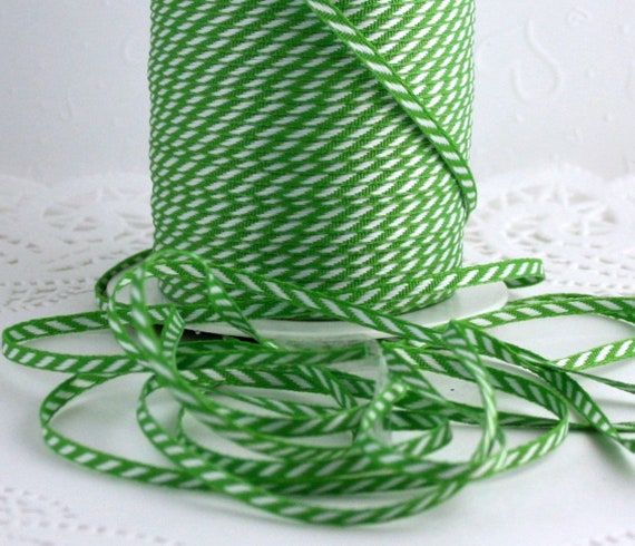 Green/white Stripe Ribbon 1/8 Wide BY THE YARD | Etsy