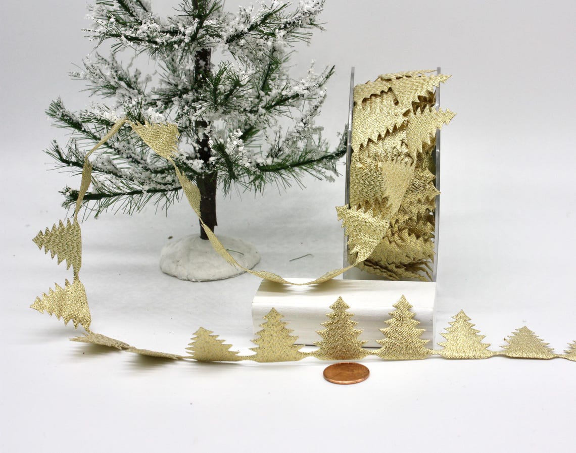 Gold Pine Tree Ribbon Trim 1 Inch Wide by the Yard - Etsy
