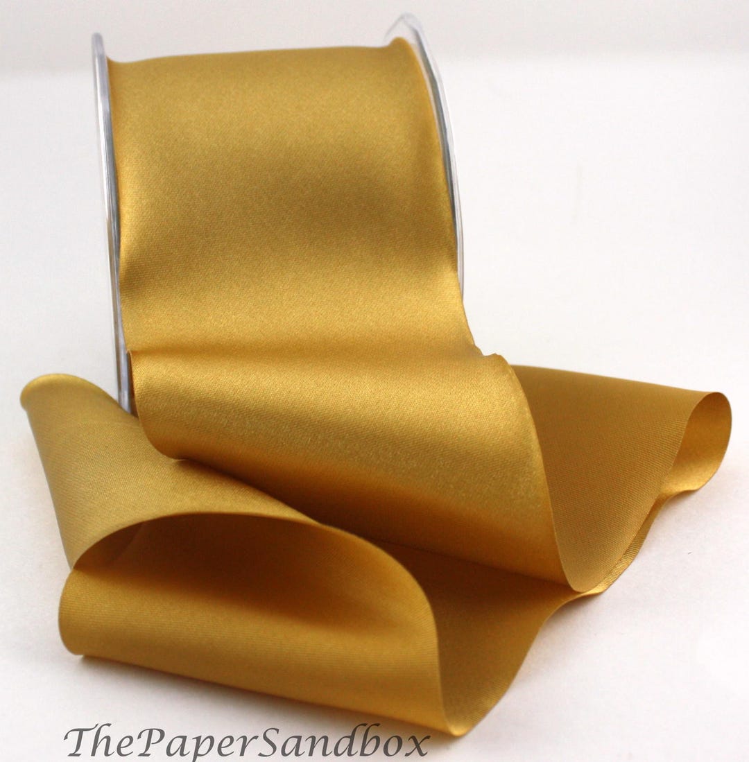 Gold Satin Ribbon 3” Wide BY THE YARD, Single Face Bias Cut Ribbon - Etsy